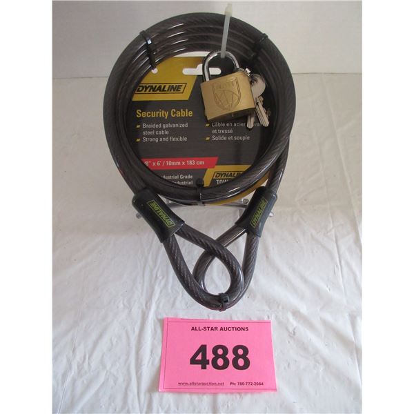 NEW: DYNALINE 3/8" X 6' SECURITY CABLE WITH LOCK & KEYS