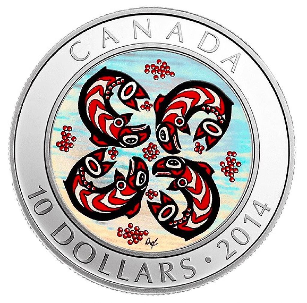2014 $10 First Nations Art: Salmon - Pure Silver Coin