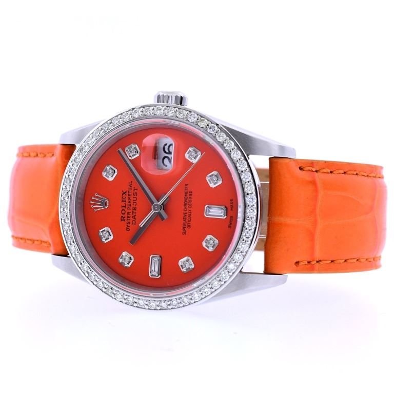 Rolex DateJust Diamond Race Orange 36MM Wristwatc