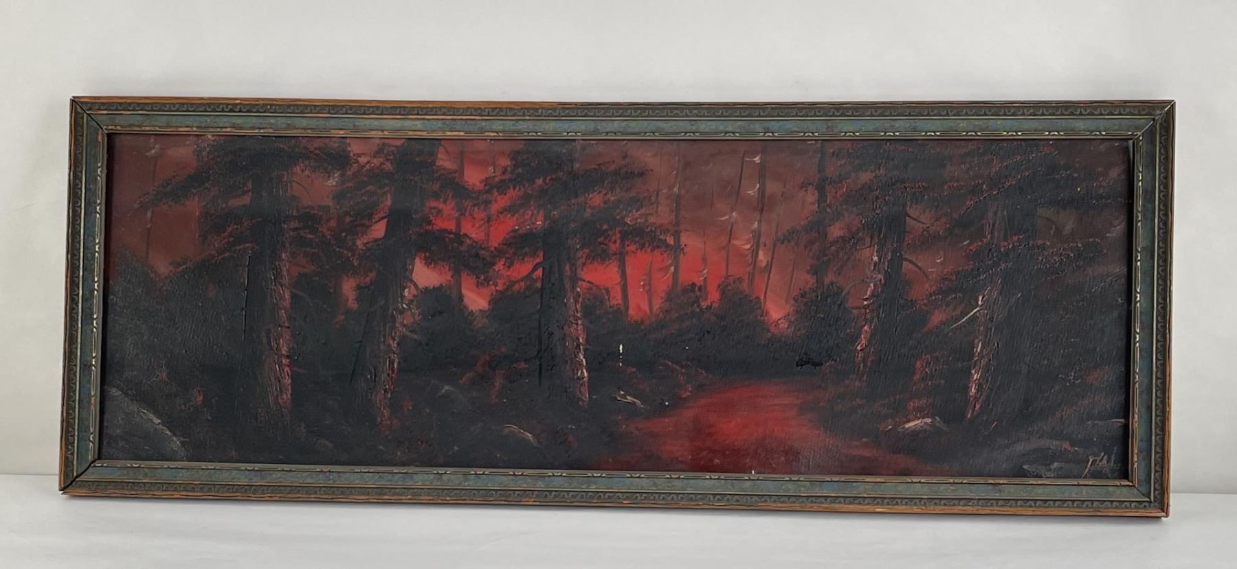 Antique Wildland Forest Fire Painting