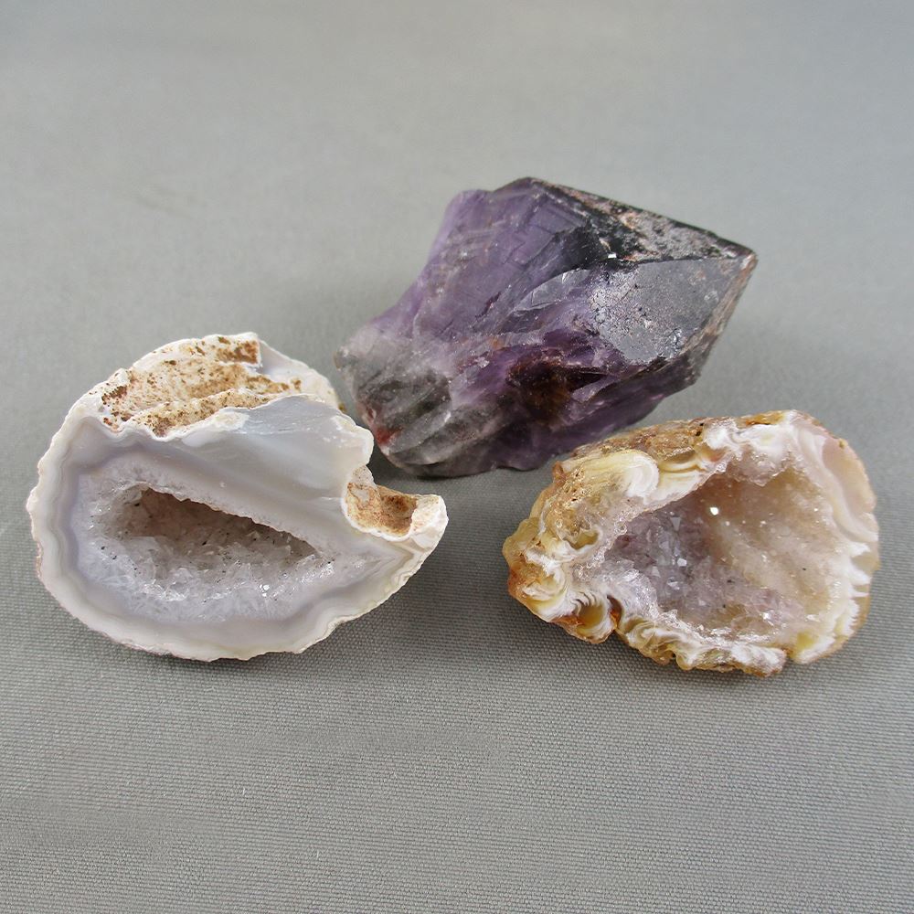 Raw Super Seven Crystal & Two Oco Geodes - Brazil