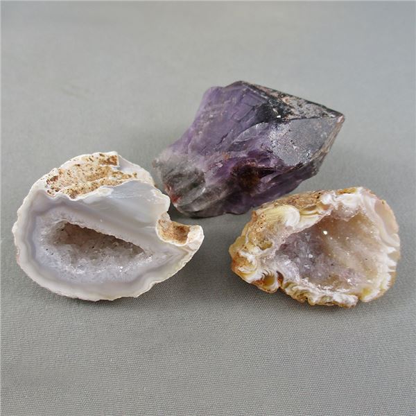 Raw Super Seven Crystal & Two Oco Geodes - Brazil