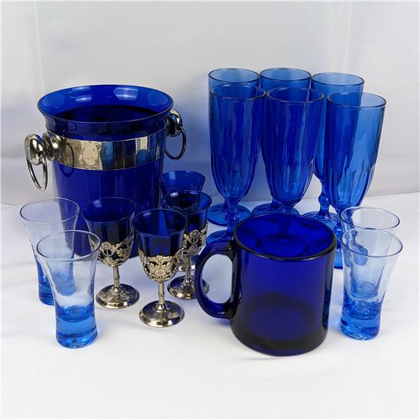 Cobalt Blue Glassware Set of 16