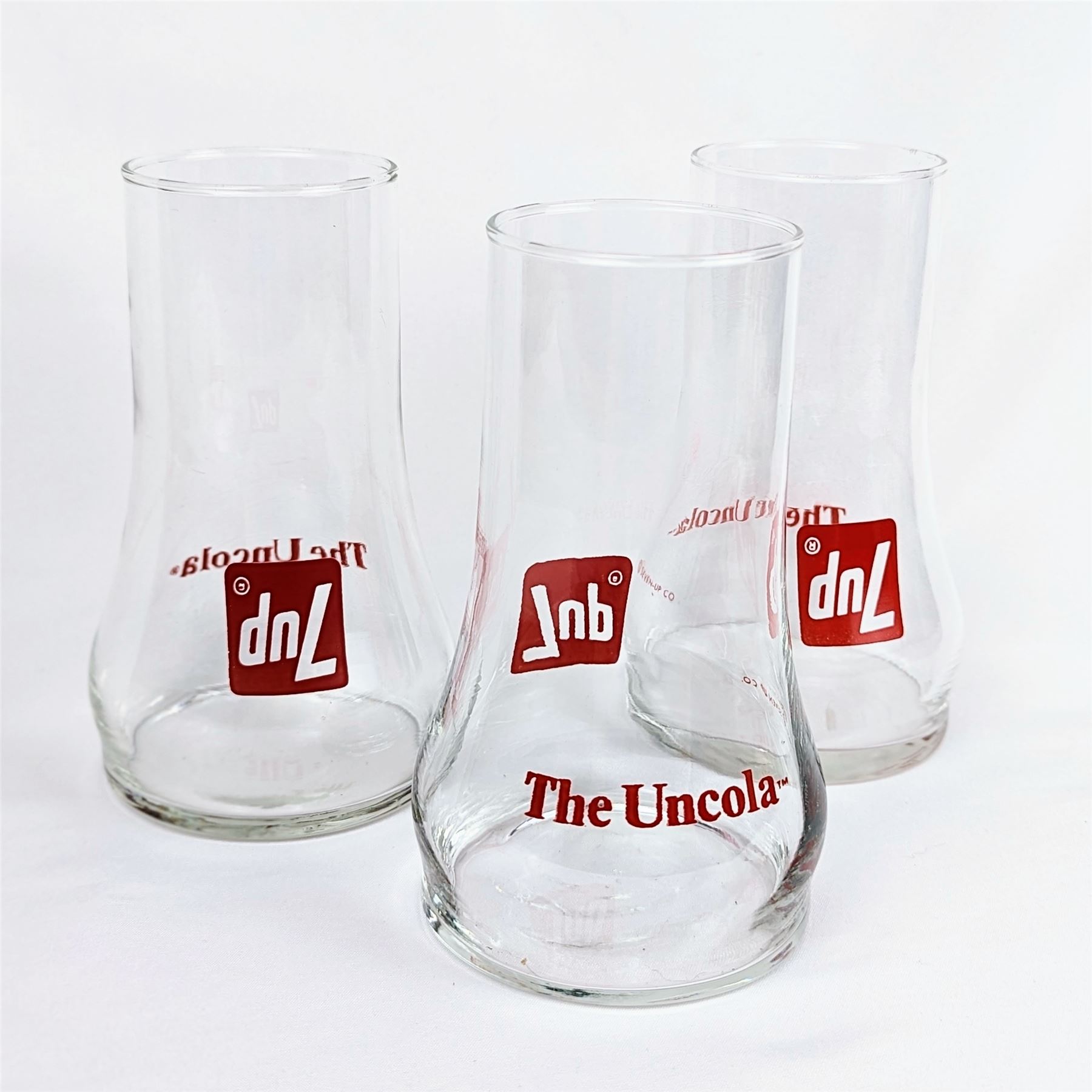 Set of 3 Vintage 7up Uncola Upside Down Glasses Circa 1970