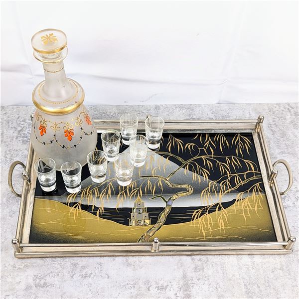 MCM Glass Decanter Set with Serving Tray