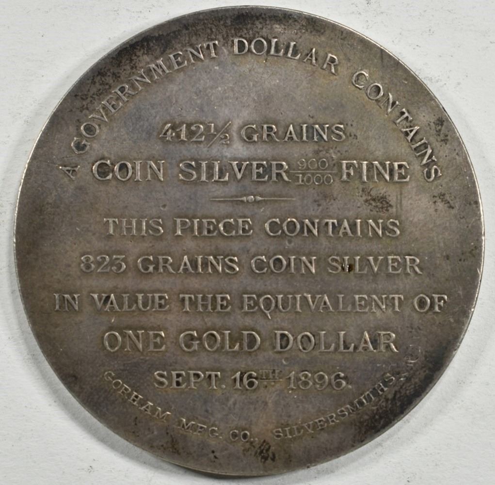 1896 BRYAN DOLLAR, 823 GR., 9 LINES, GORHAM