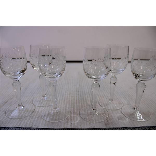 6 Romanian Etched Glass Sunflowers Design Wine Glasses Bodnarus
