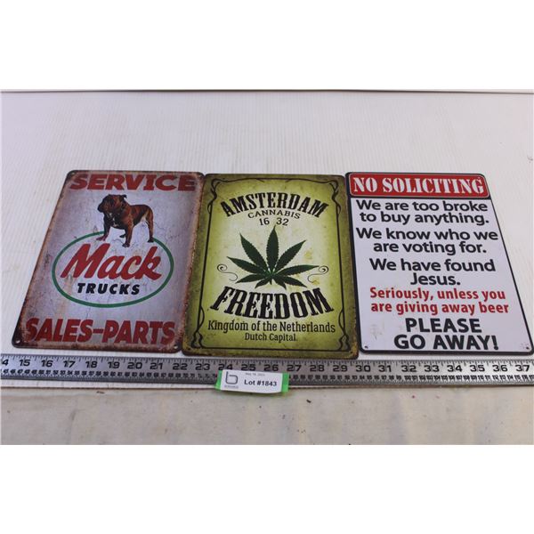 3 Tin Man Cave Signs Mack Thc No Soliciting Bodnarus Auctioneering