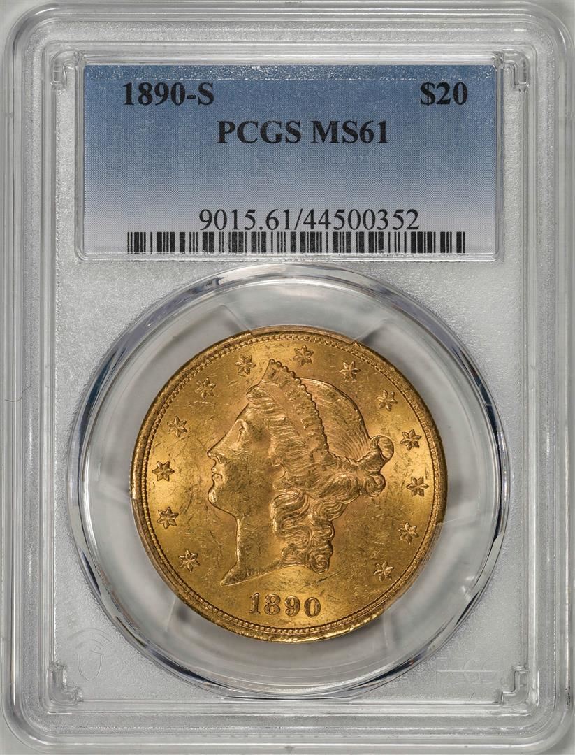 1890-S $20 Liberty Head Double Eagle Gold Coin PCGS MS61