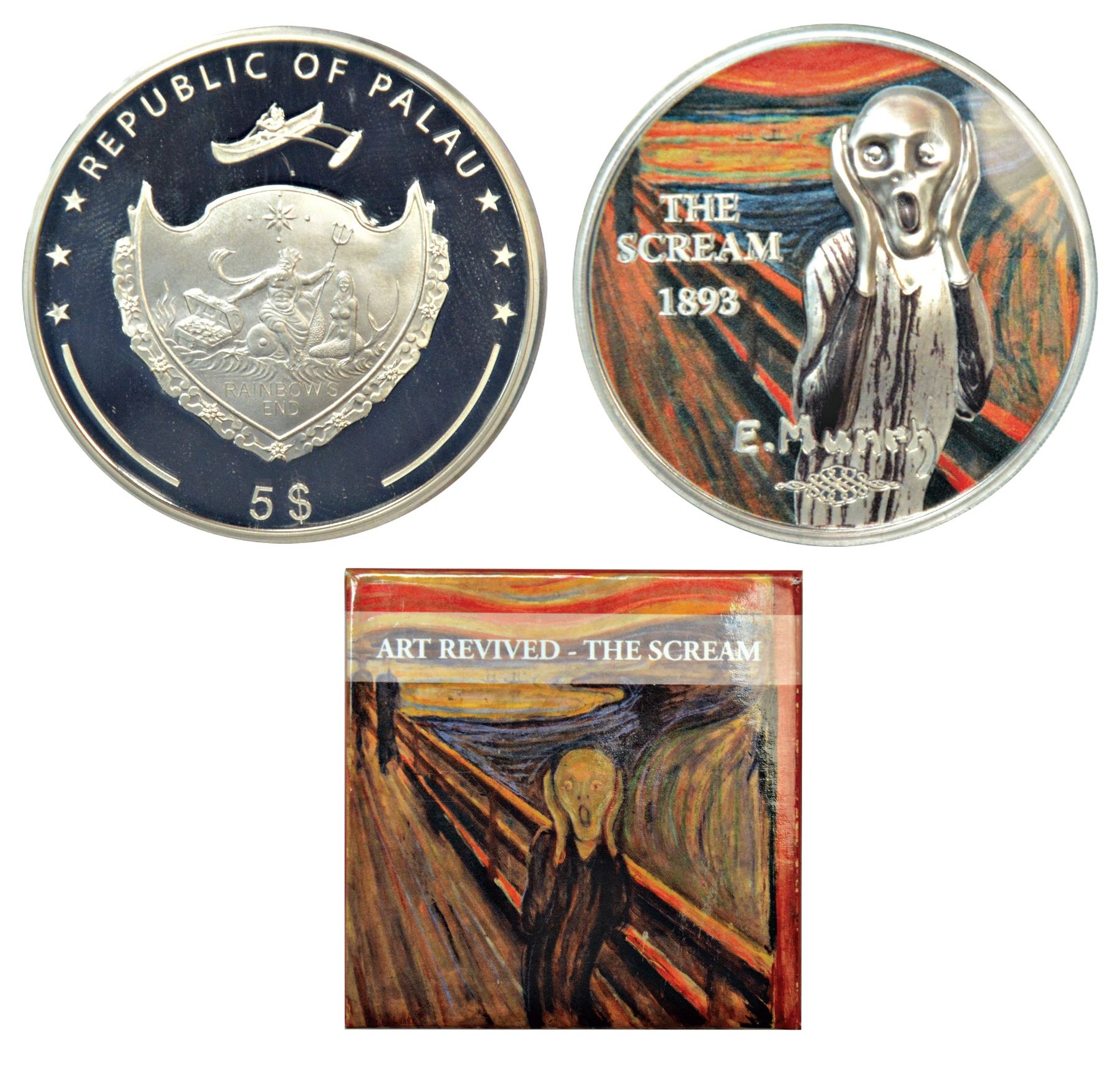 Foreign: Palau, Proof 1-ounce silver 5 dollar, Scream munch revived Art ...
