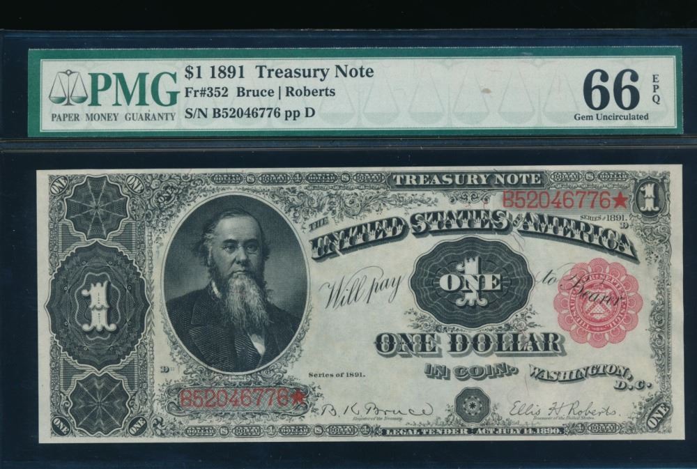 1891 $1 Treasury Note PMG 66EPQ