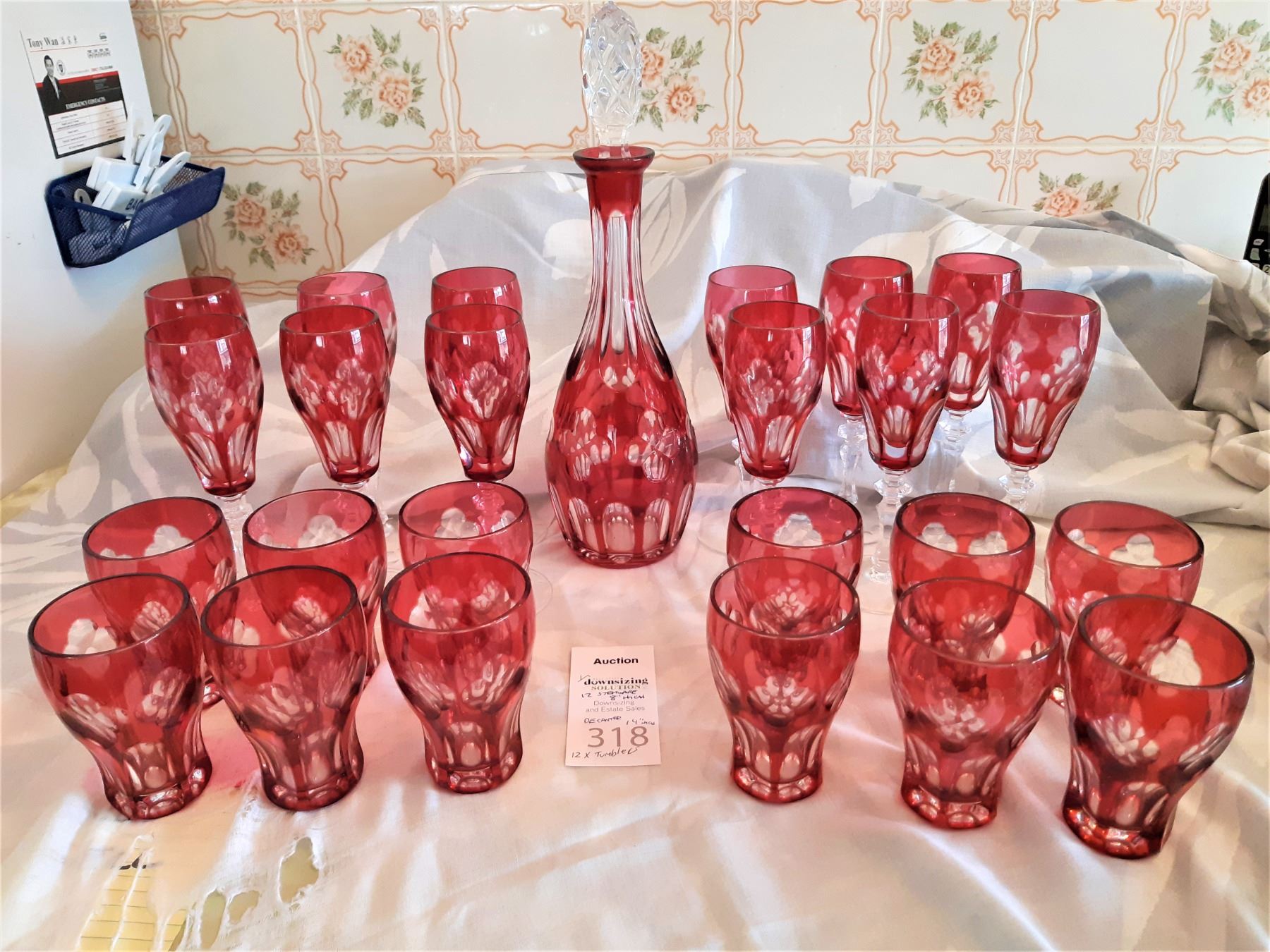 Cranberry Crystal Decanter Set A