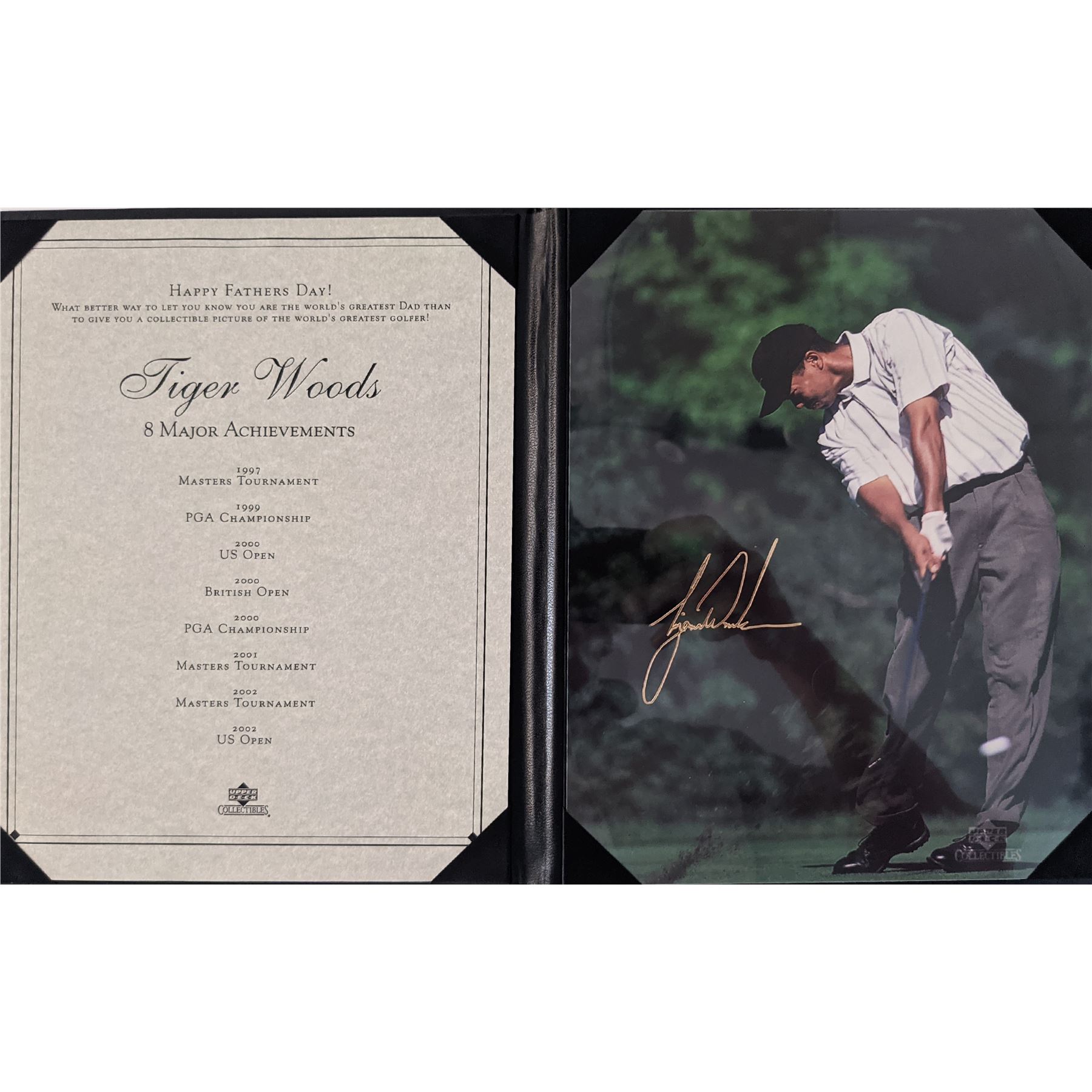 Tiger Woods Photo with Gold Ink Facsimile Autograph