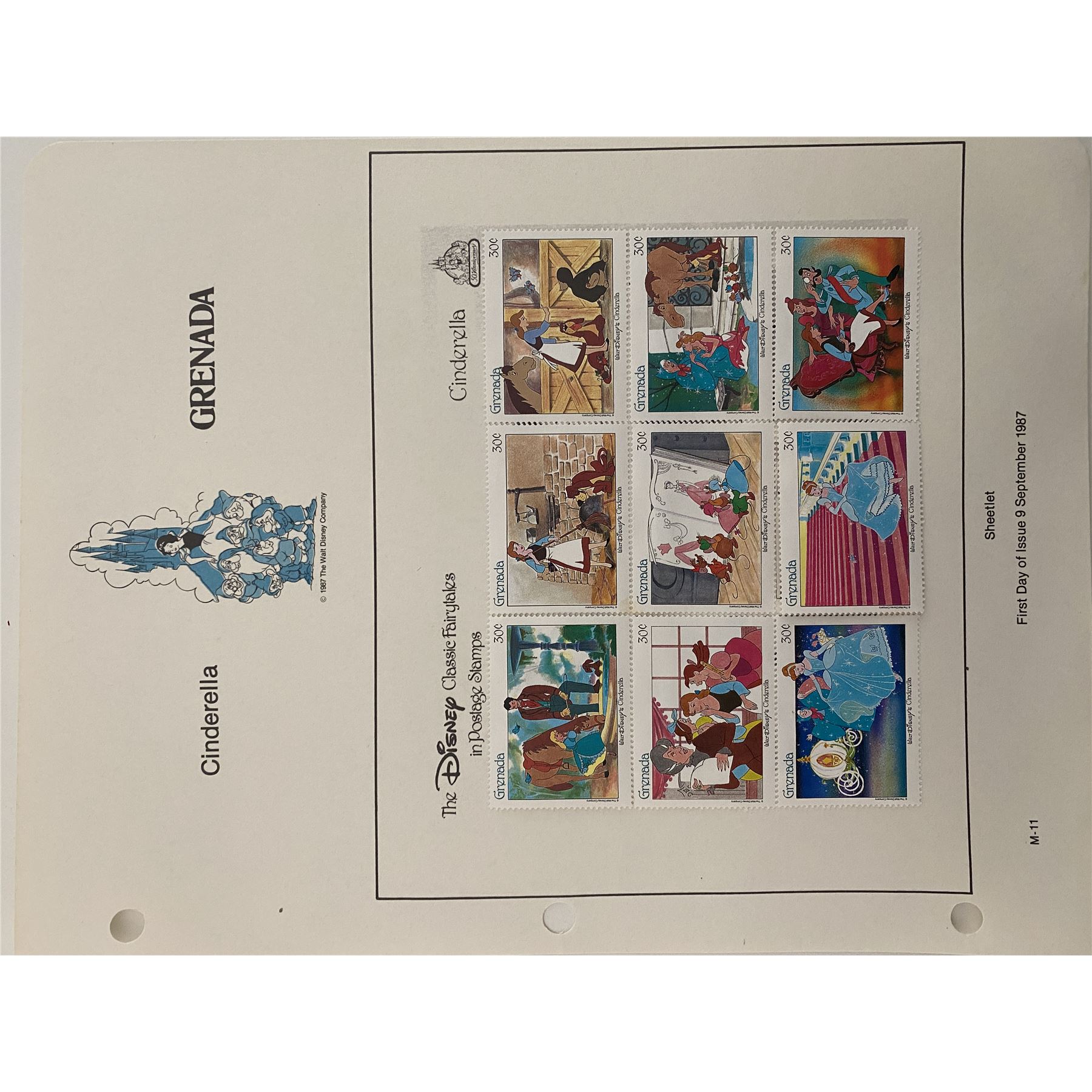 Walt Disney Cinderella Stamp Sheet. Grenada