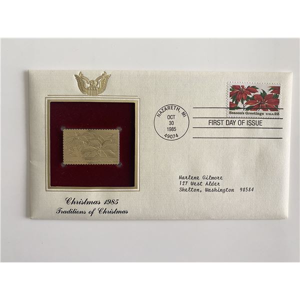 Christmas 1985: Traditions of Christmas Gold Stamp Replica First Day Cover