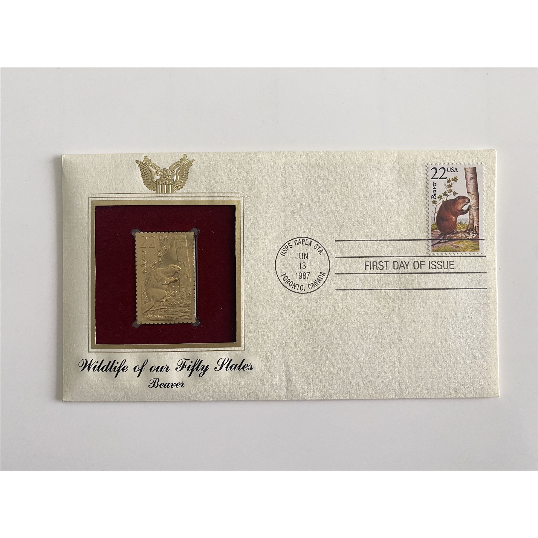 Wildlife of our Fifty States: Beaver Gold Stamp Replica First Day Cover