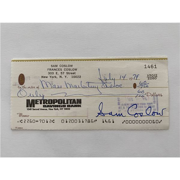 Sam Coslow signed check