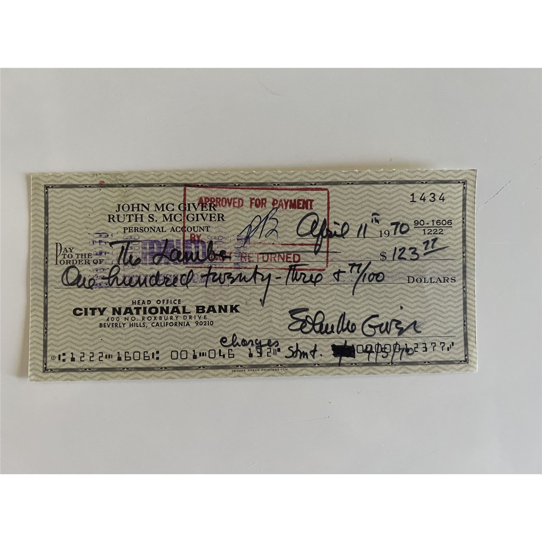 John McGivern signed check
