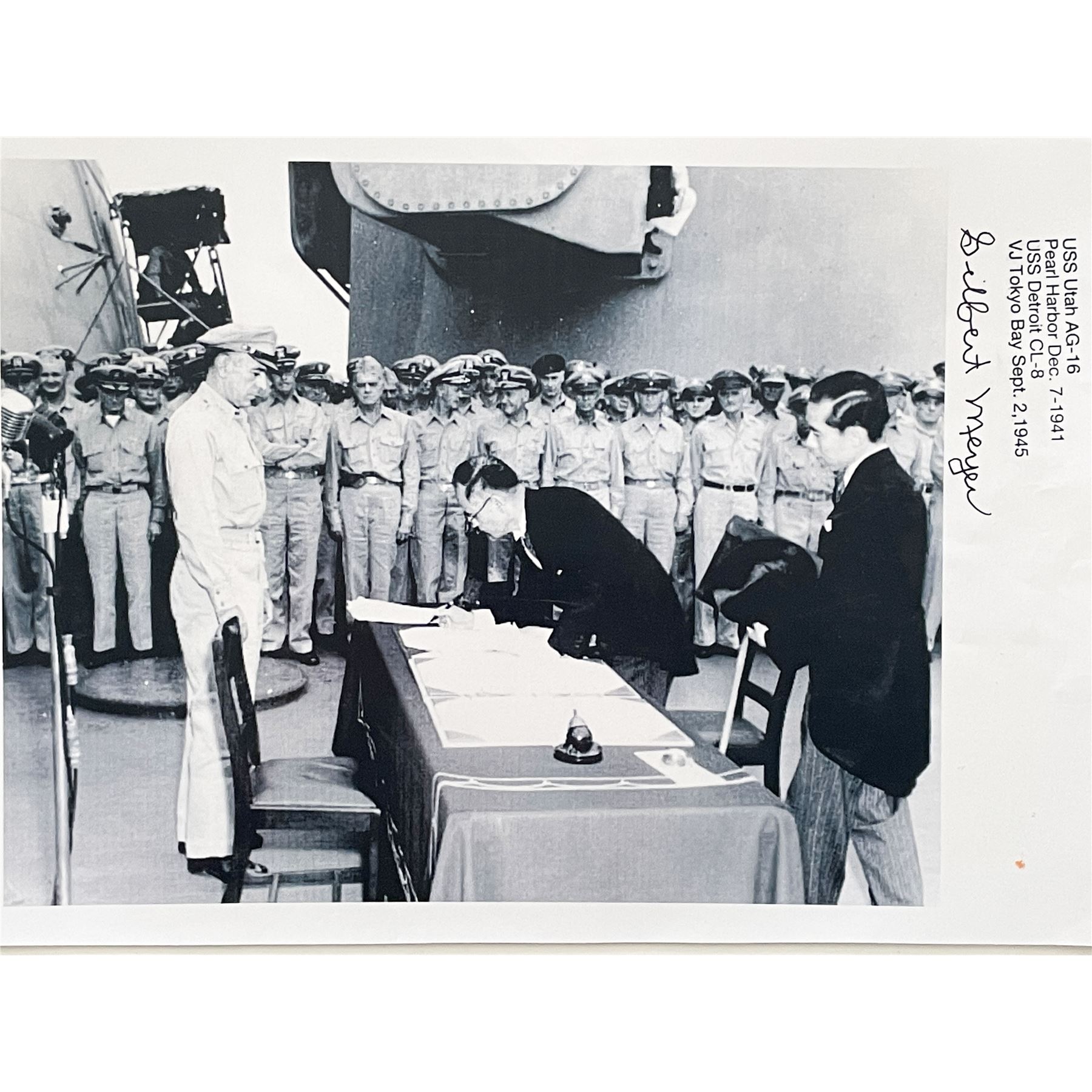 USS Utah Survivor Gilbert Meyer signed photo