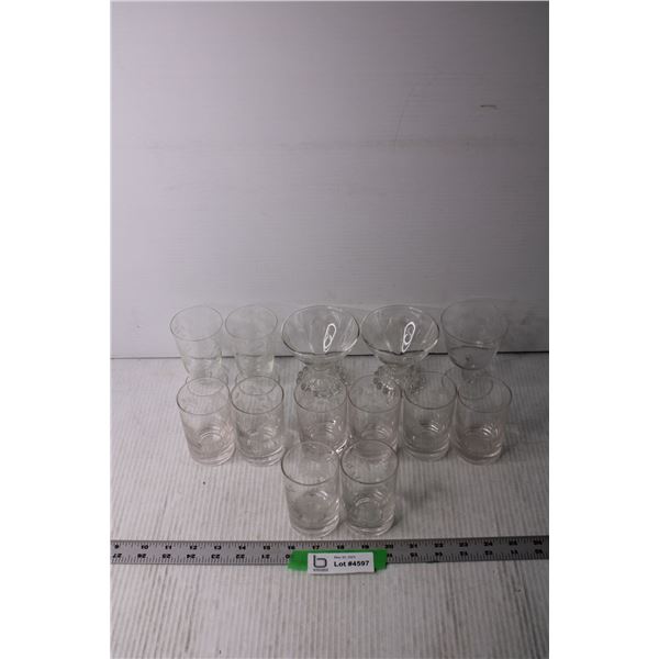 Assorted Crystal Glasses Etched With Cornflower Bodnarus Auctioneering