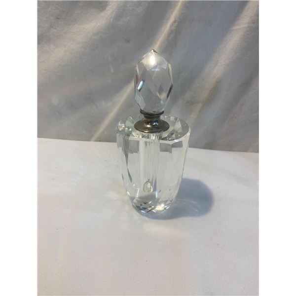 Led crystal perfume bottle with silver top approx 4"