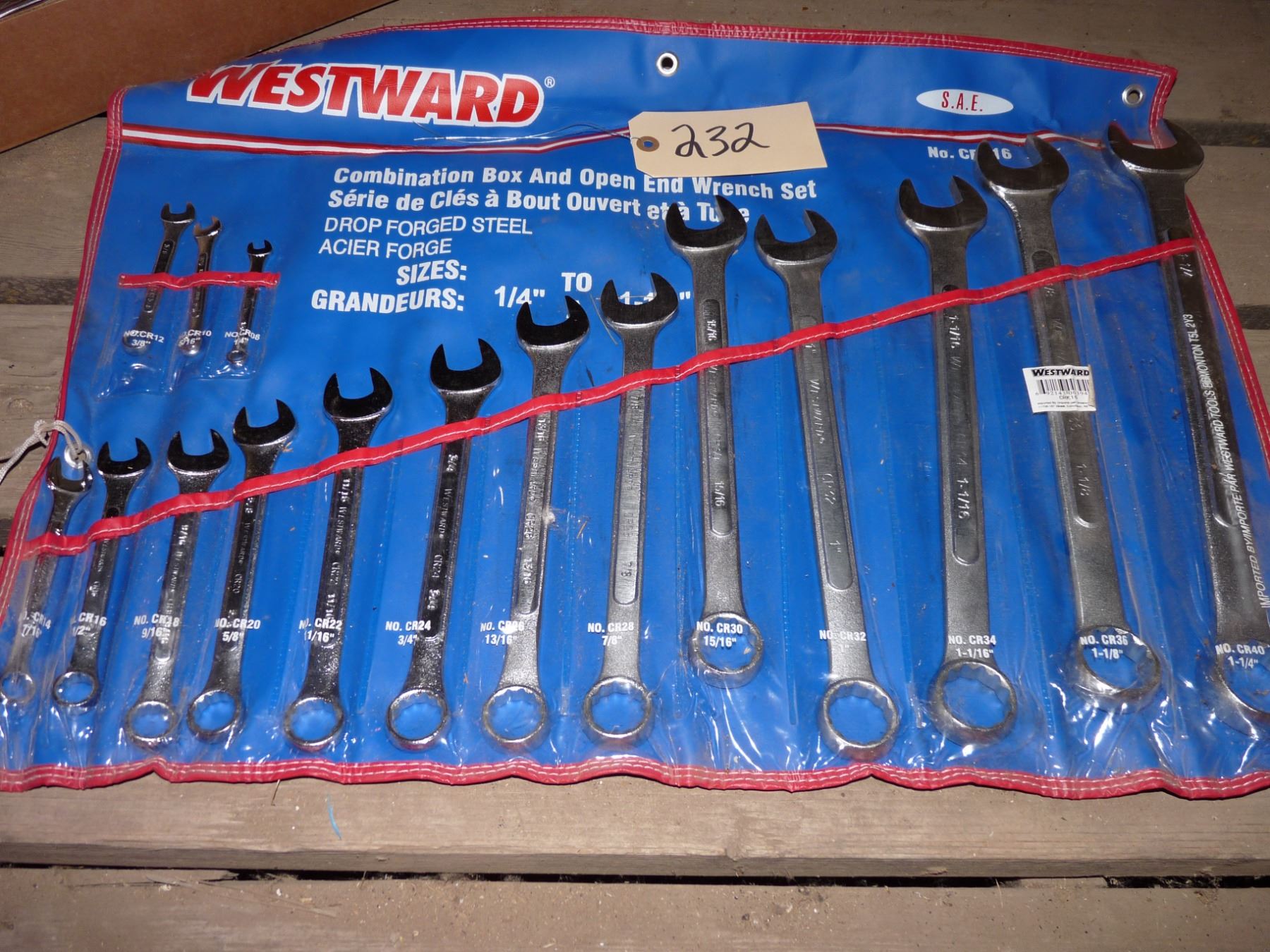 Westward open and box end wrench set -- sizes is not confirmed To be ...