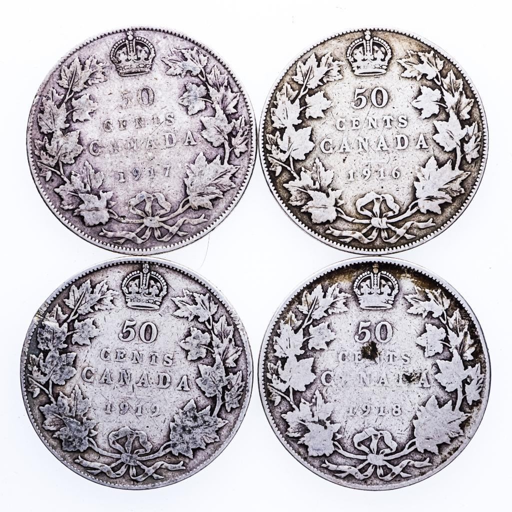 Group of 4 Canada Historical Silver 50 cent Coins - 1916-1919