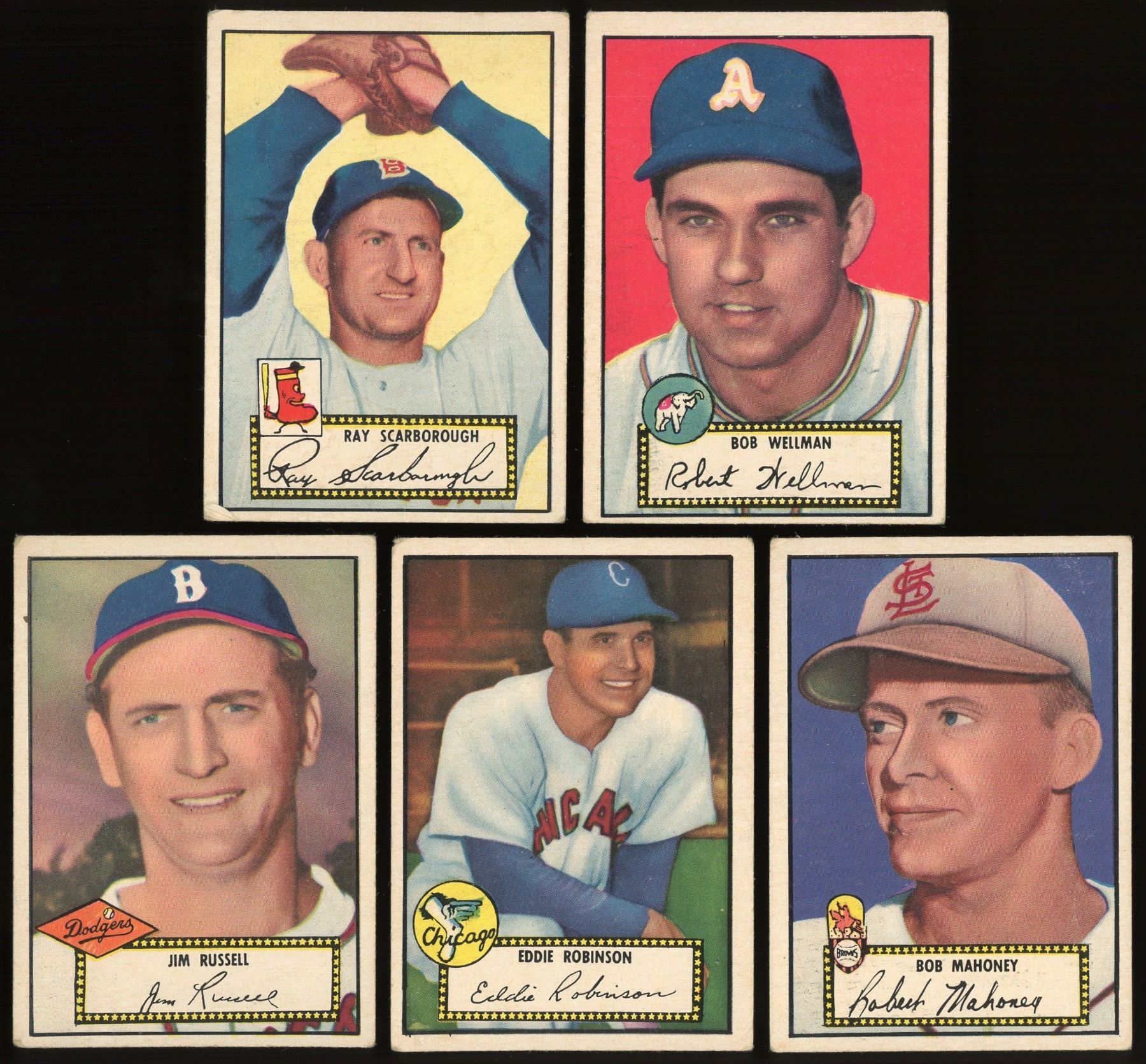 Lot of 5 x 1952 Topps Baseball Cards