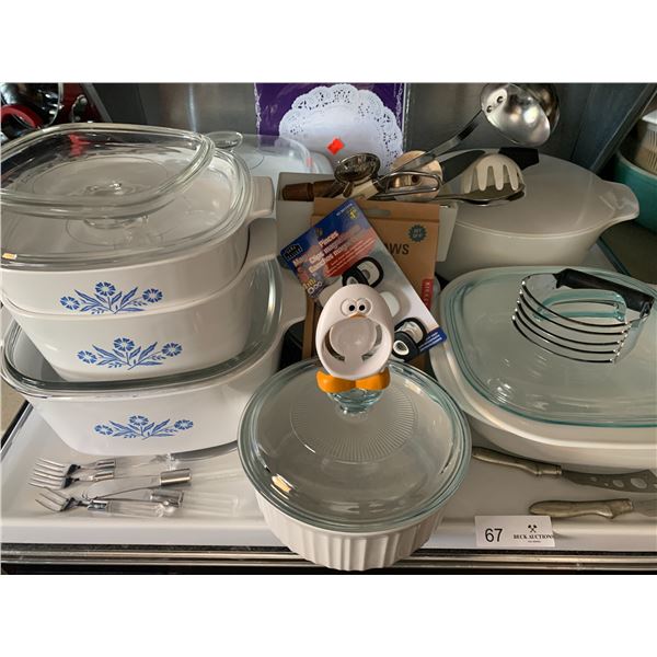 Assortment Of Cookware Includes Corning Ware Blue Cornflower