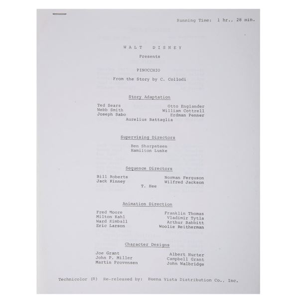 A Dickie Jones Signed Pinocchio Press Release