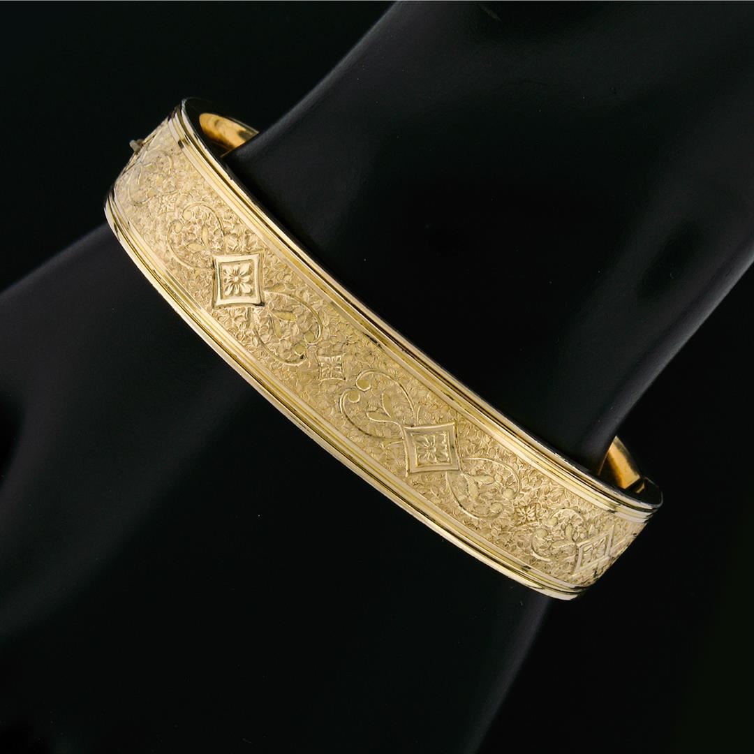 Antique 10K Gold Filled Hand Etched Detailed Textured Hinge Open Bangle ...