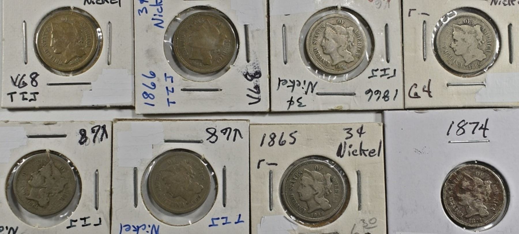 COLLECTORS LOT 3-CENT NICKELS (8 TOTAL COINS)