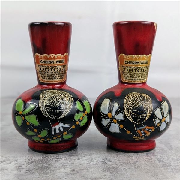 Set of 2 1969 Drioli Red Ceramic Liquor Bottles (Empty)