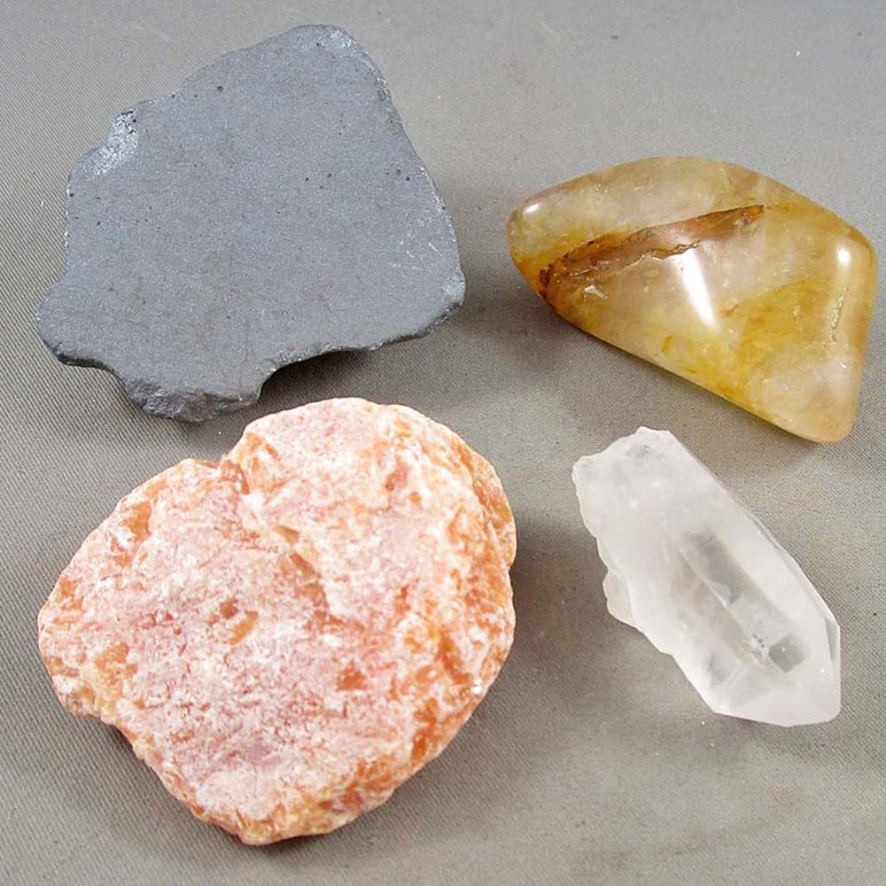 Set of 4 Crystals / Minerals - Calcite Hematite Hematoid Lemurian - Brazil