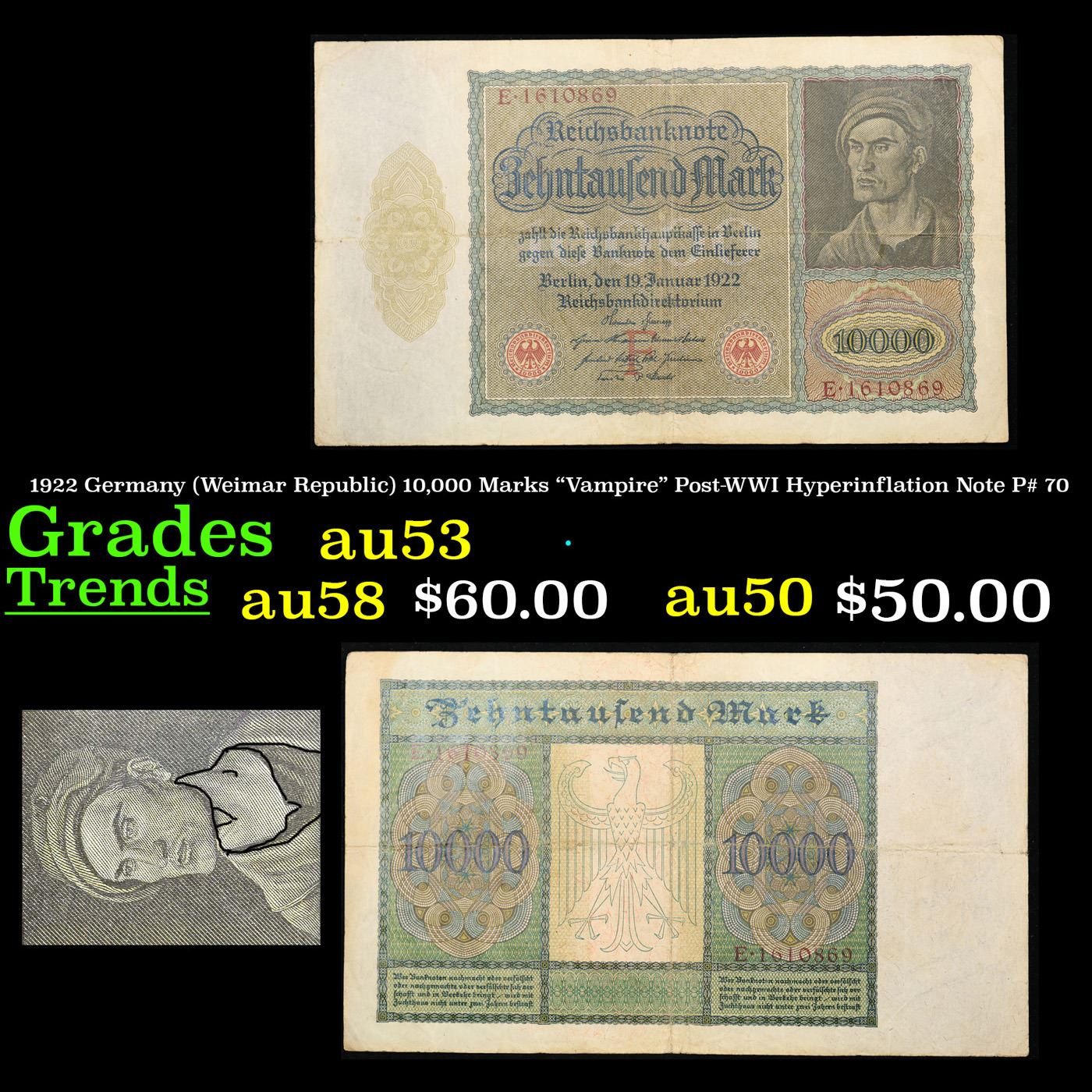 1922 Germany (Weimar Republic) 10,000 Marks "Vampire" Post-WWI ...