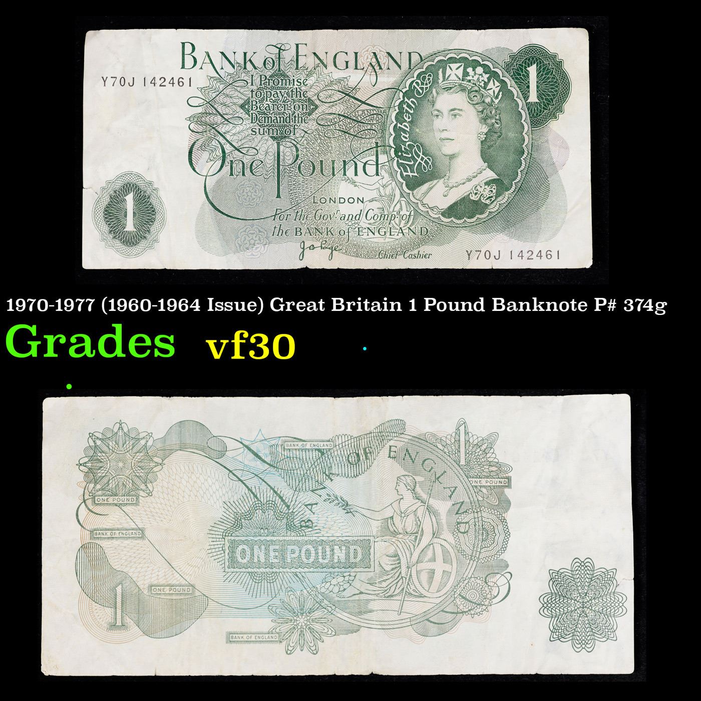 1970-1977 (1960-1964 Issue) Great Britain 1 Pound Banknote P# 374g ...