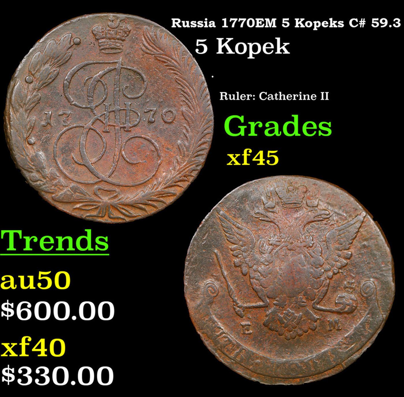 Russia 1770?? 5 Kopeks C# 59.3 Grades xf+ By SEGS