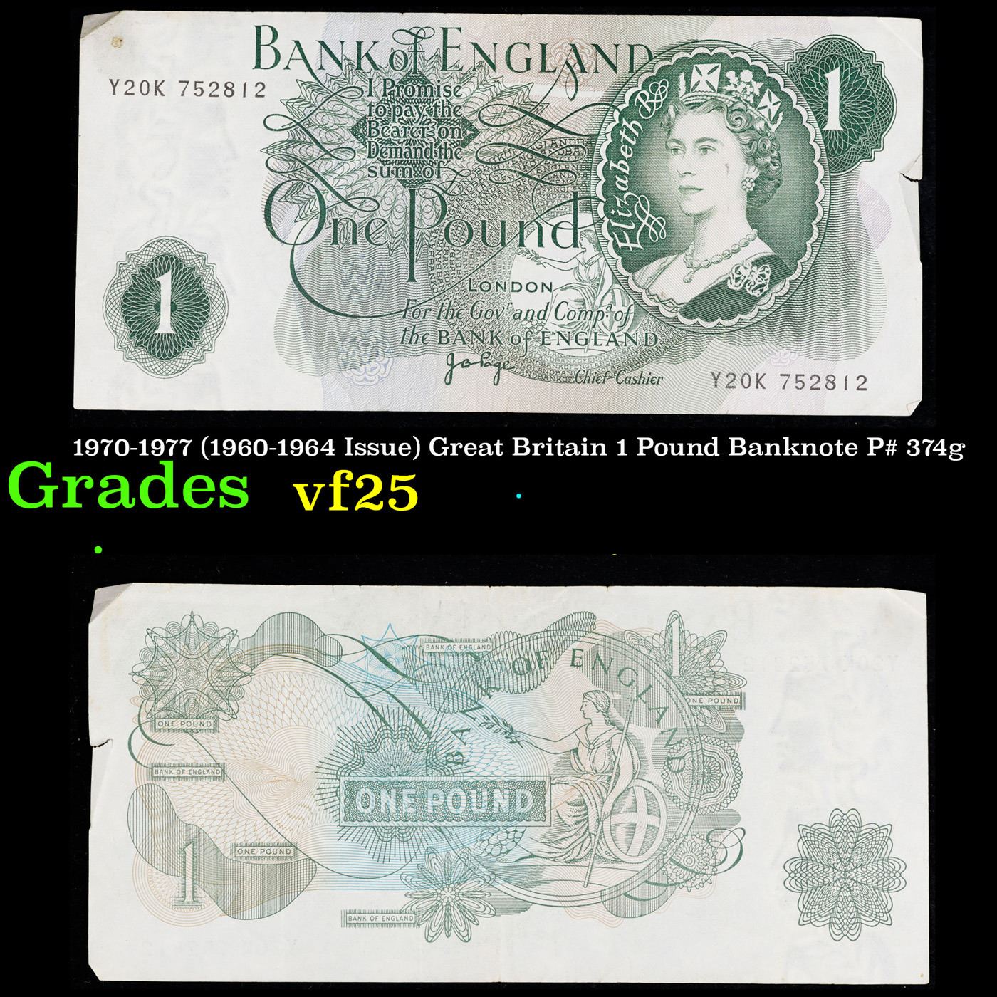 1970-1977 (1960-1964 Issue) Great Britain 1 Pound Banknote P# 374g ...
