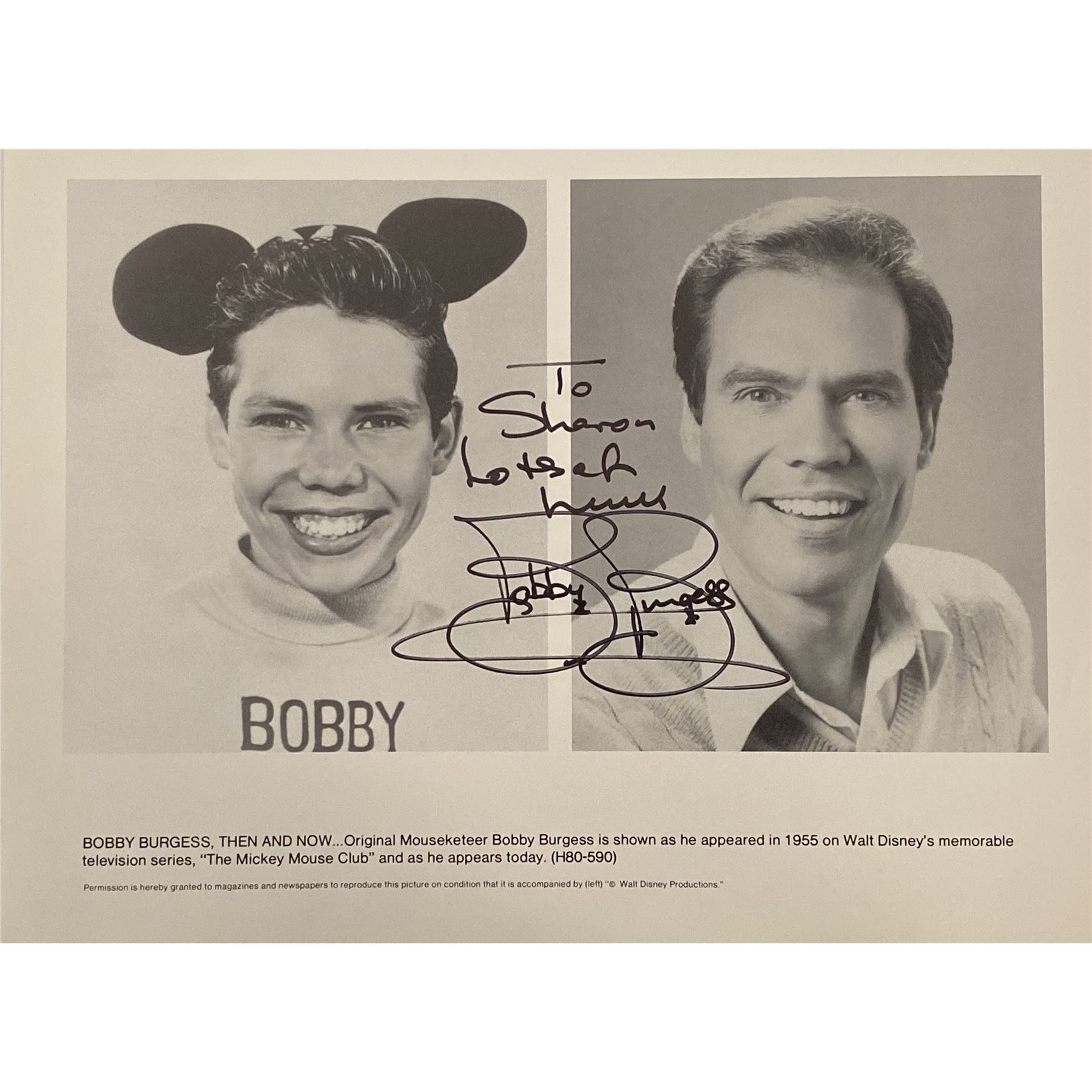 Mouseketeer Bobby Burgess signed photp