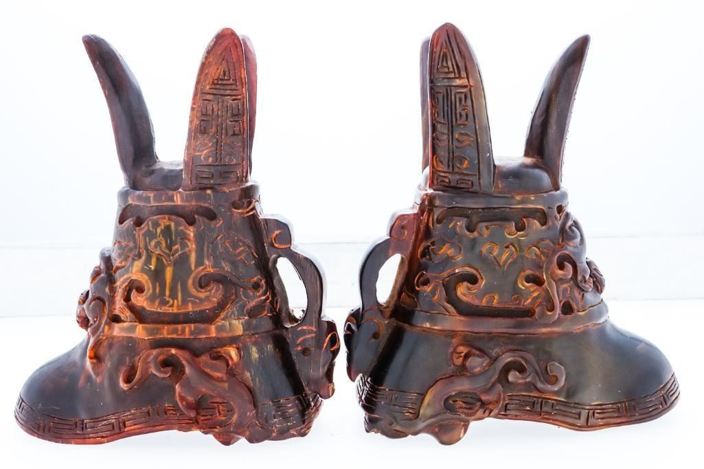 Antique Pair of Carved Bone Pitchers - 3 Legs - 3 inches