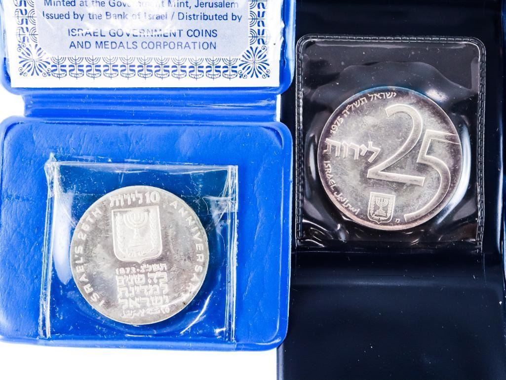 Group of 4 ISRAEL Silver Coins, 1970's -80's. .800-.900 Silver, 110 grams.