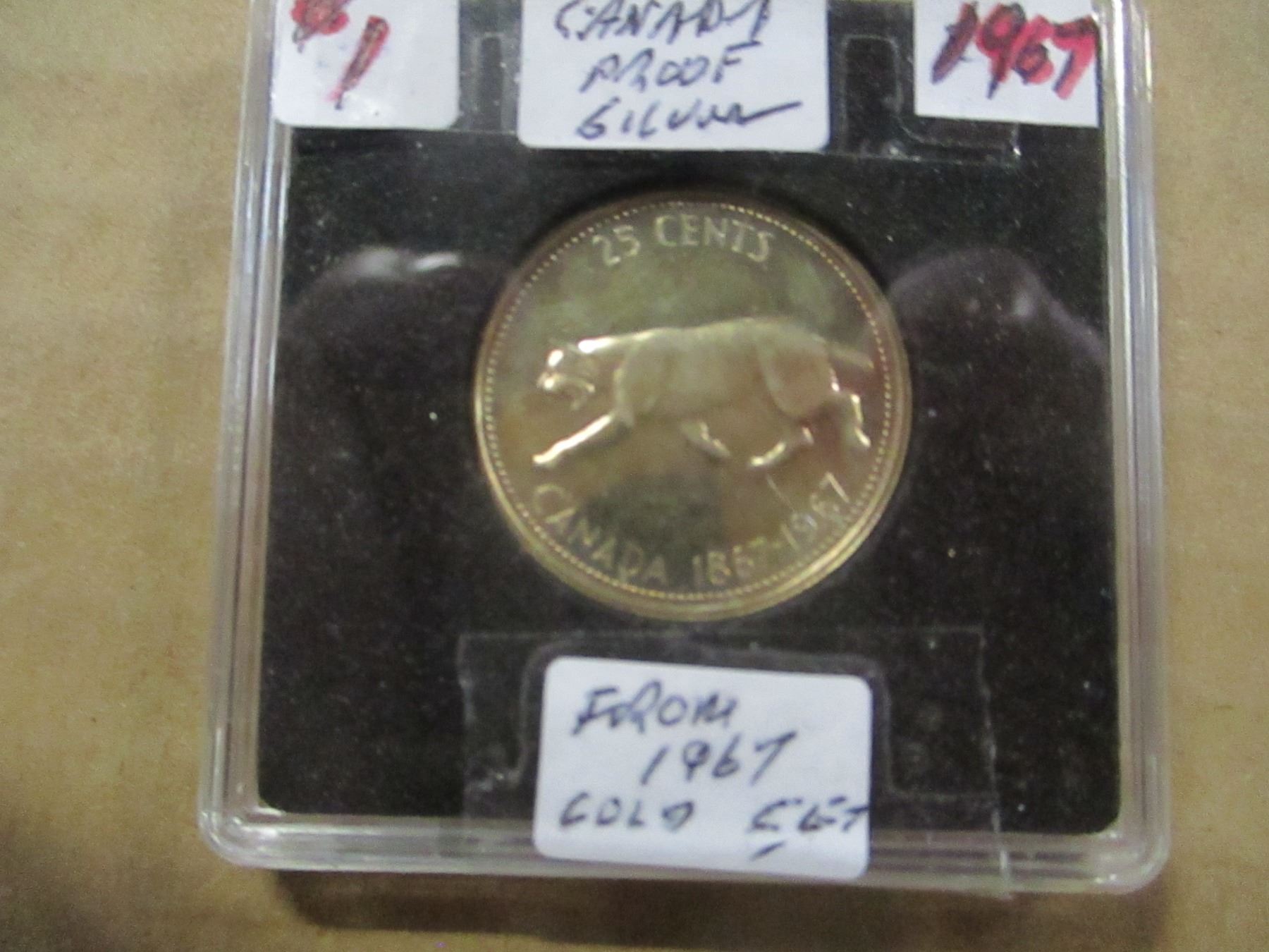 1967 PROOF CAMEO SILVER COUGAR QUARTER (FROM 1967 PROOF GOLD SET)
