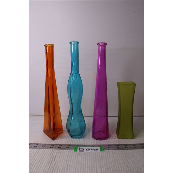 4 Coloured Glass Vases Bodnarus Auctioneering