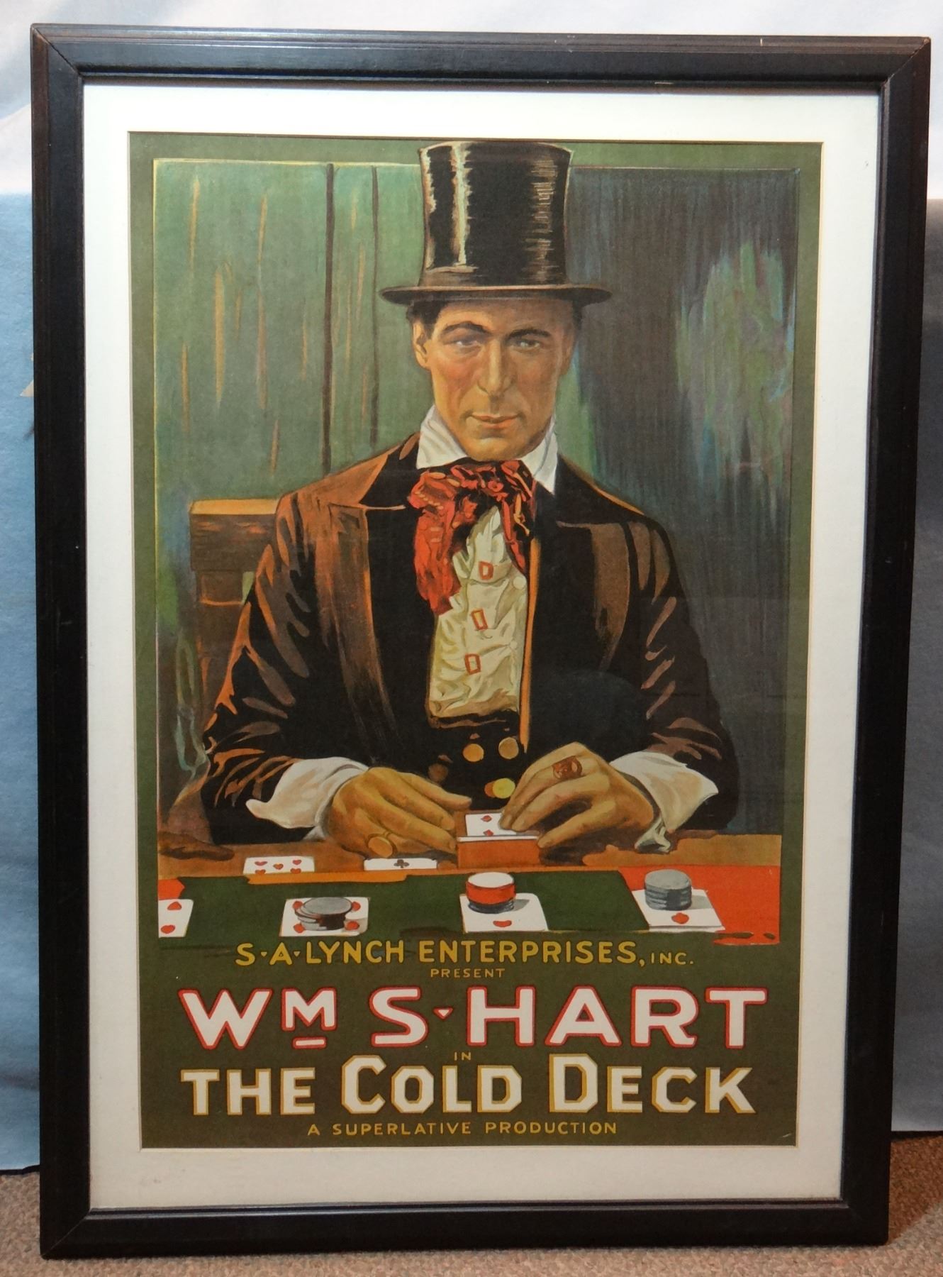 Wm. S. Hart "The Cold Deck" movie poster, framed, 27" x 18", framed