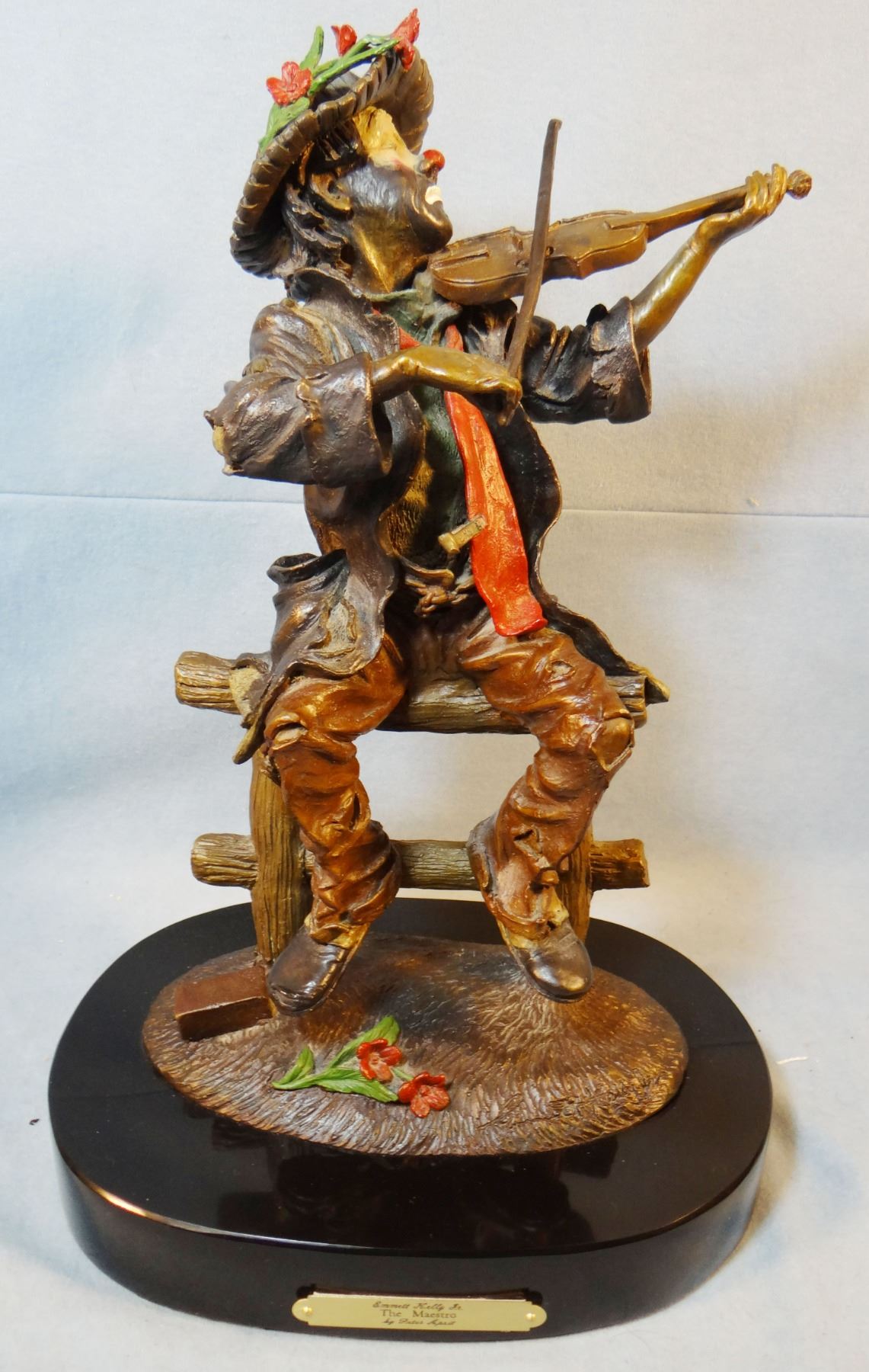 Emmett Kelly Jr./Peter Apsit, polychrome sculpture, The Maestro, 10" x 15" x 7", #203/25