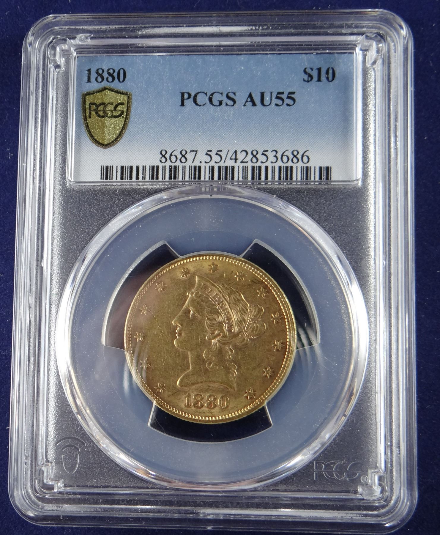 1880 $19 Gold Liberty Head coin, PCGS AU55
