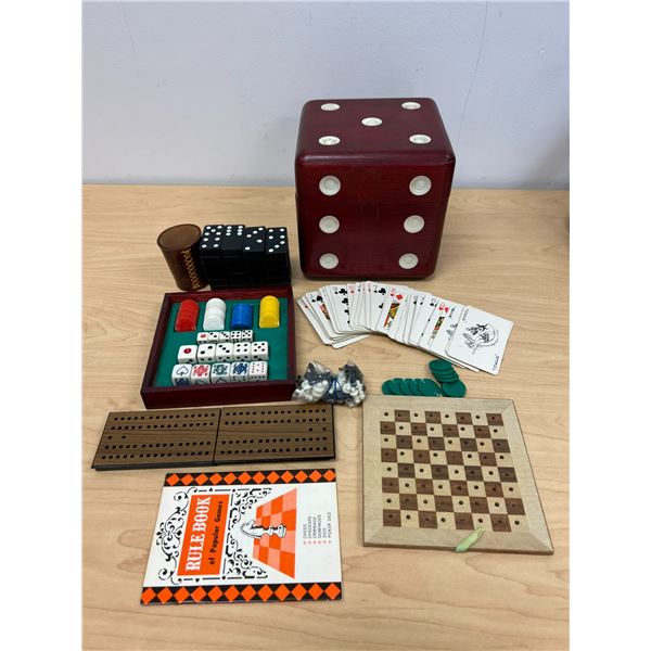 Mid Century Japanese Wooden Dice Box Game Set as pictured