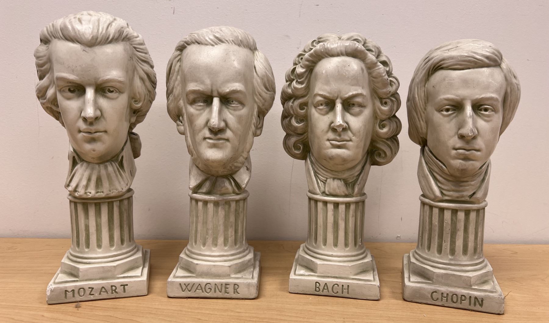 Vintage Chalkware Head Busts on Pillars - Mozart / Bach / Chopin ...