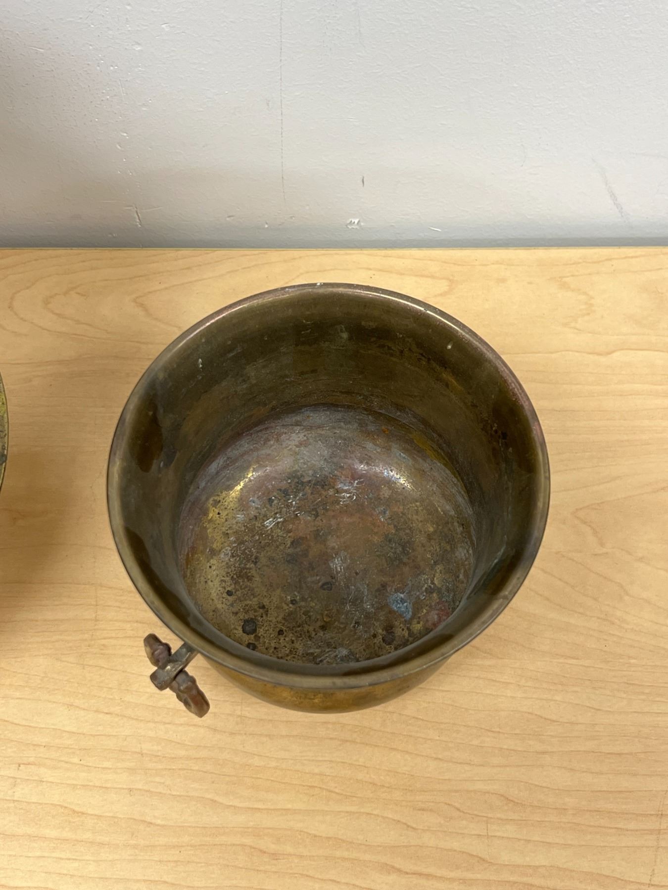 Brass Pony Express Chewing Tobacco Spittoon & Small Brass Pot