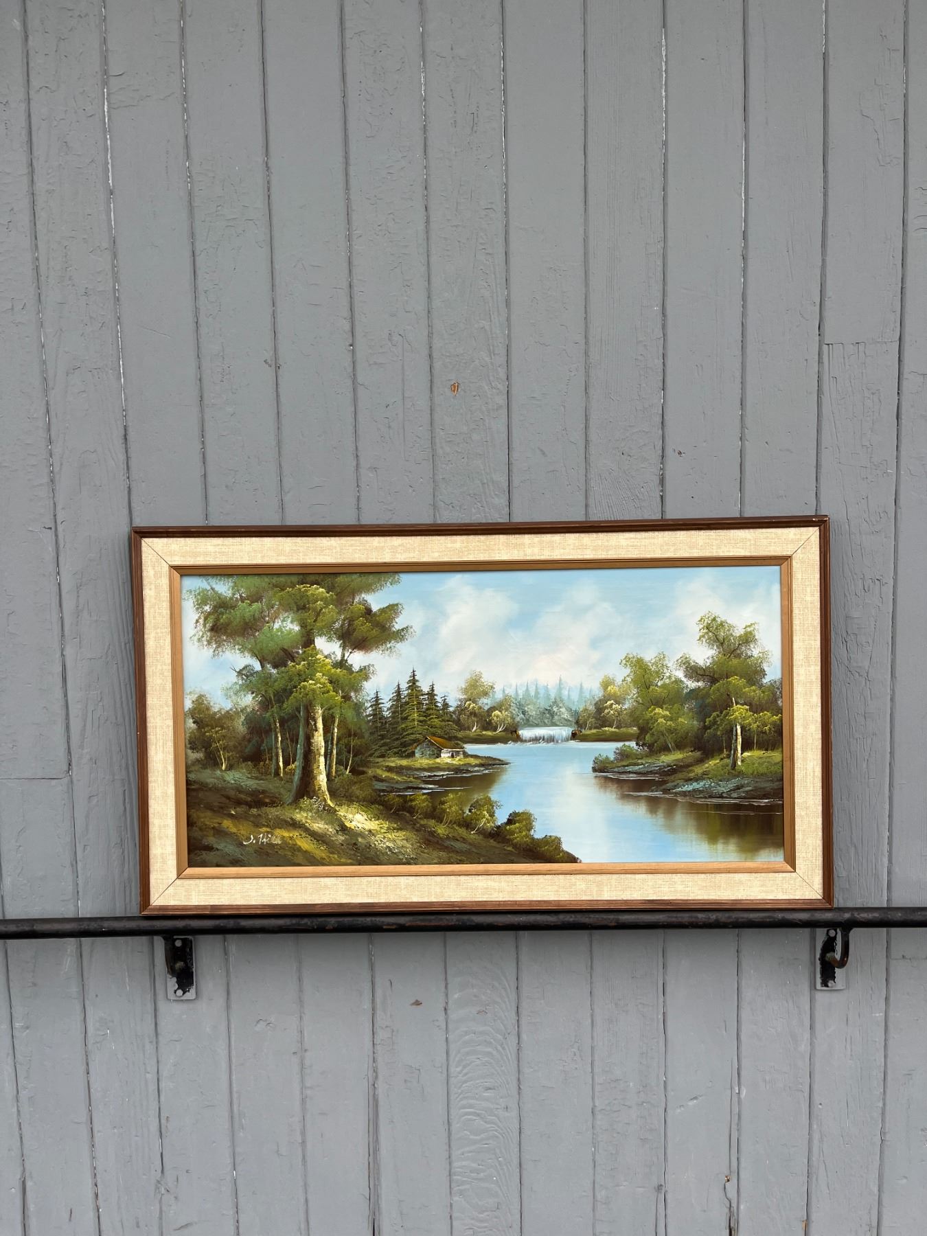 Large original on canvas signed J. Hill 45x25" frame